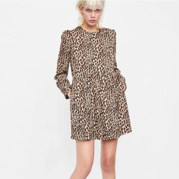 Zara | Dresses | Zara Leopard Print Long Sleeve Mini Dress | Poshmark